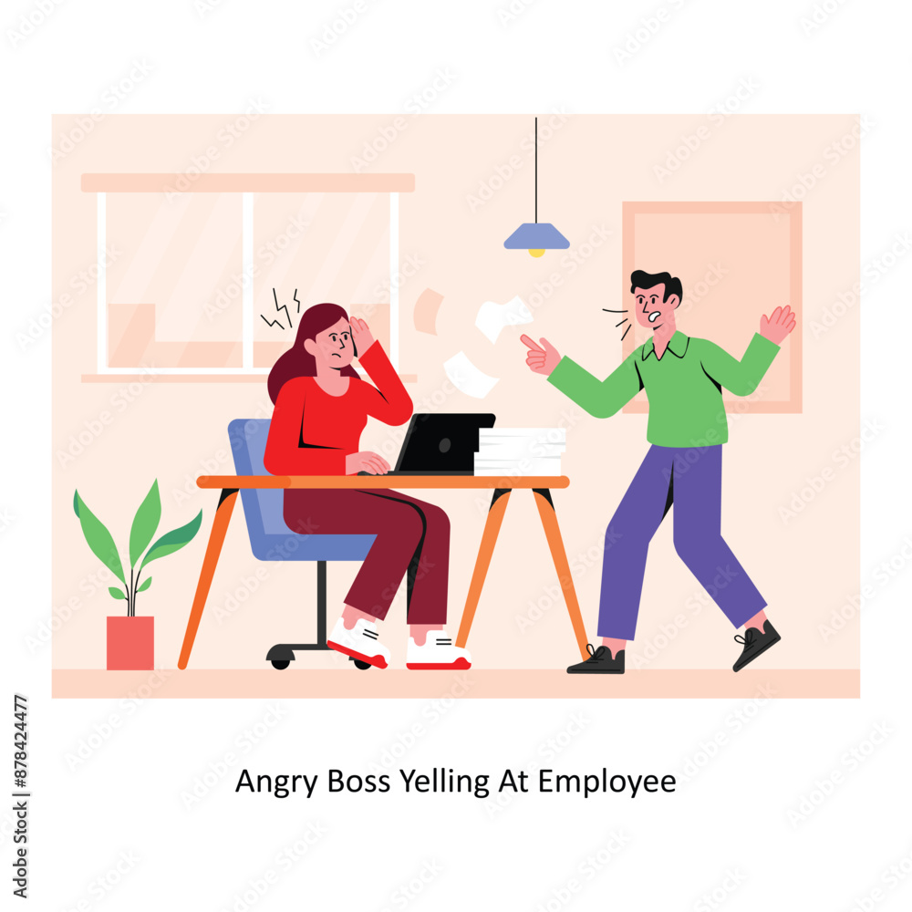 Angry Boss Yelling At Employee concept flat style stock illustration ...