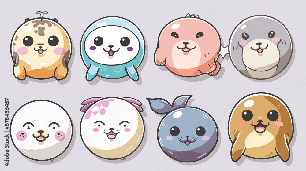 4 sets of seal kawaii chibi Emoji character sticker emoticon smile ...