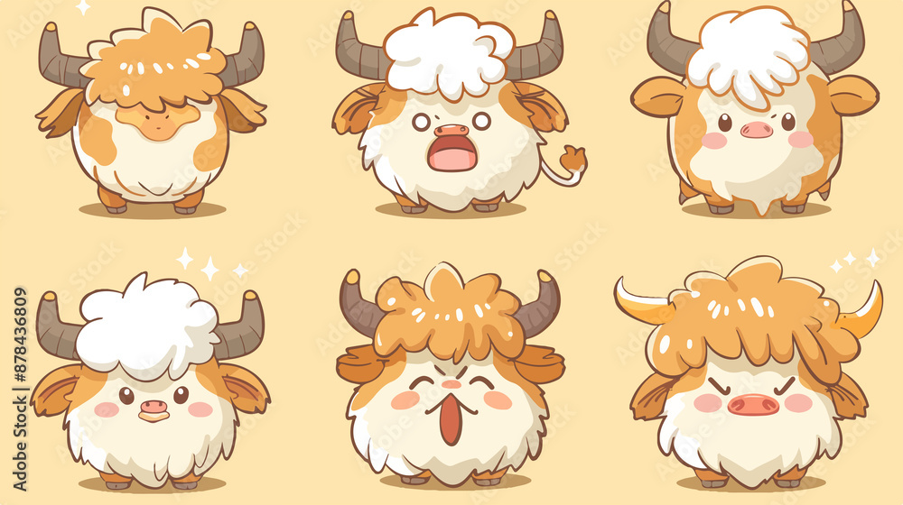 4 sets of yak kawaii chibi Emoji character sticker emoticon smile ...