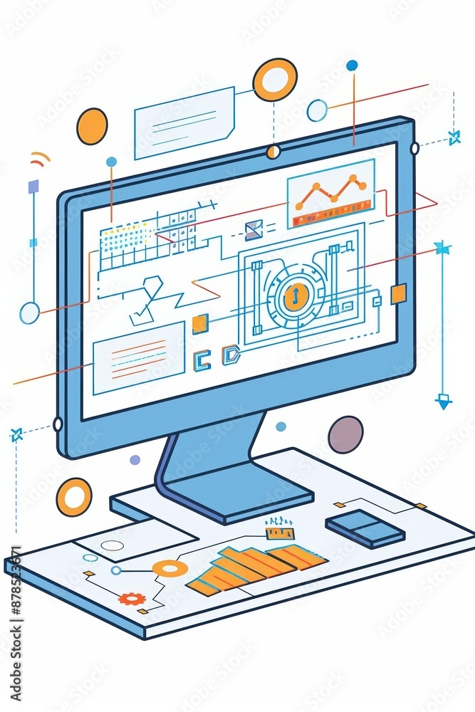 A cute cartoon Style ofA digital twin of a manufacturing process ...