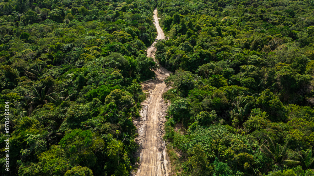 roads in the middle of the Amazon jungle, deforestation and sand ...
