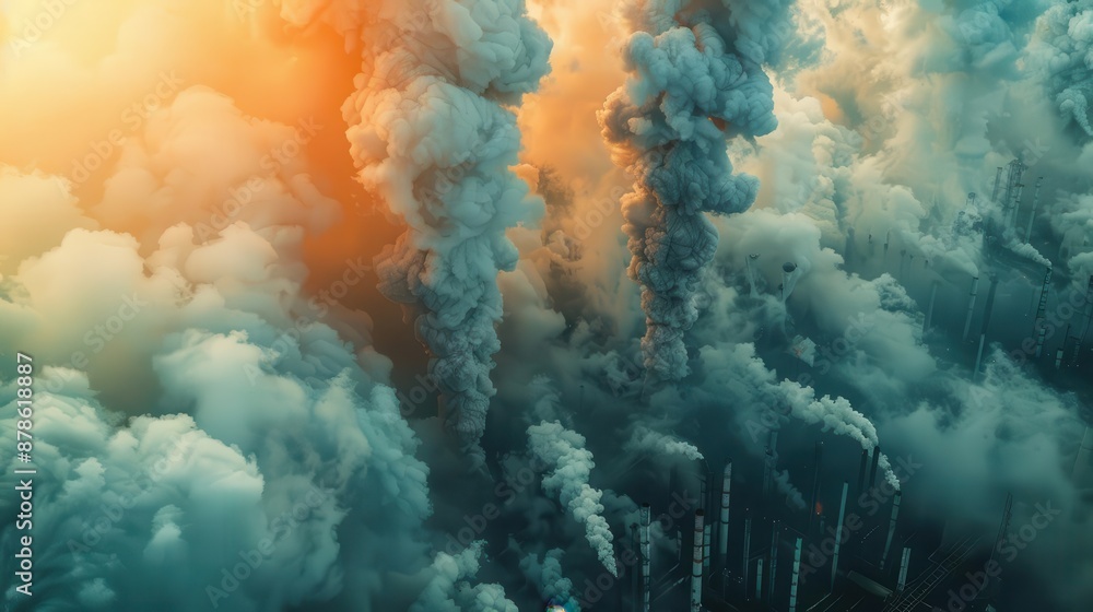 Toxic chemical fumes rising from industrial waste, chemical hazardous ...