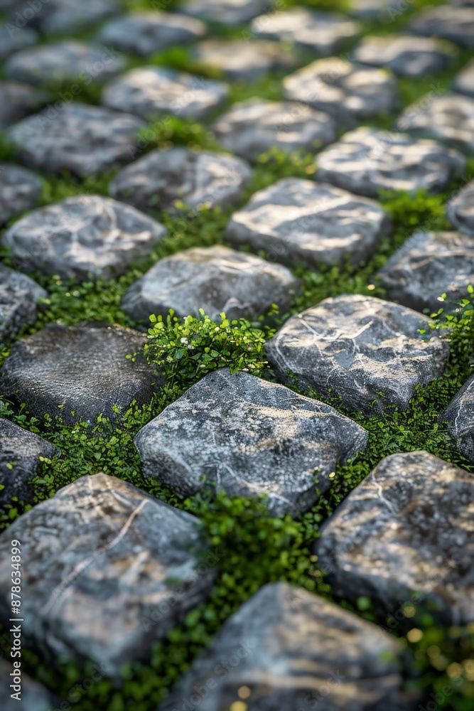 A beautiful outdoor scene featuring a grid patterned pavement with lush ...