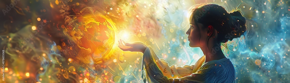 Realistic artist using sunlight as paint, detailed scene, celestial art ...