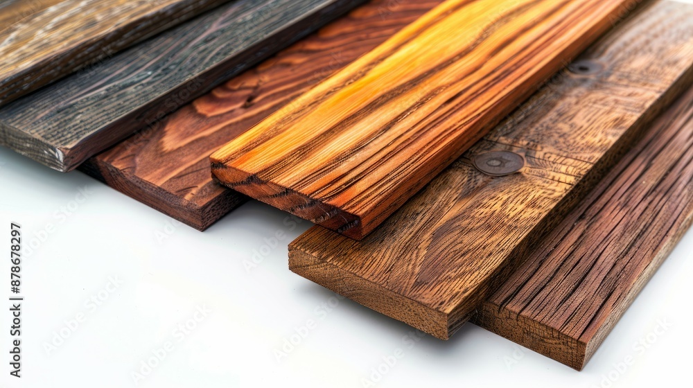 Rustic wood planks with unique grain patterns. Closeup of various wood ...