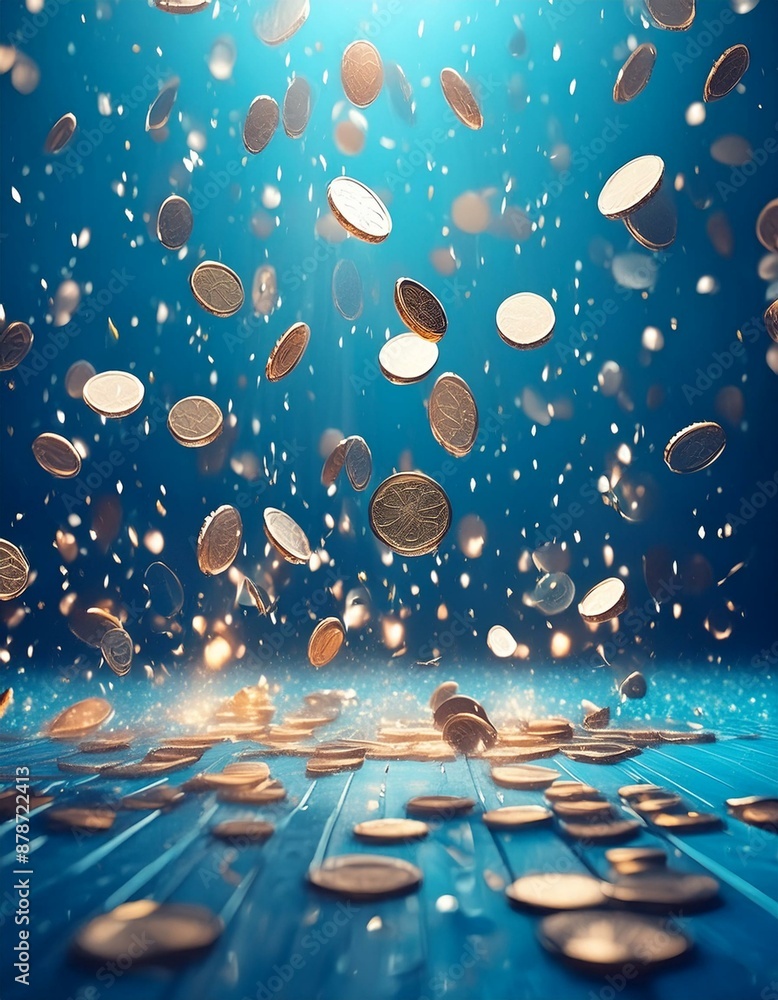 Fondo azul con monedas - Blue background with coins Stock Photo | Adobe ...