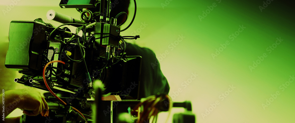 Film director and crew making commercial content advertising in studio ...