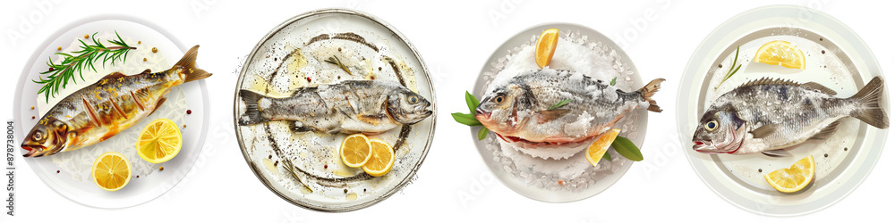 Pescado a la Sal or Salt Baked Fish clipart collection, symbol, logos, icons isolated on ...