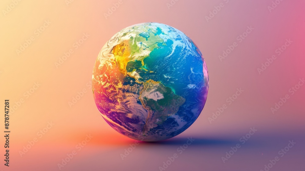 Artistic depiction of a globe with vibrant colors and detailed ...