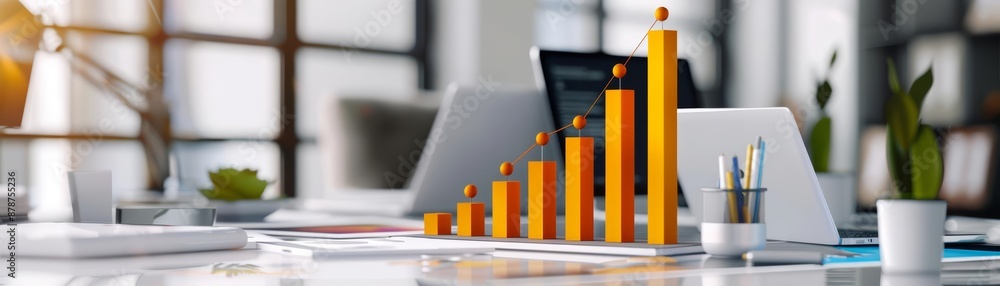 Photorealistic 3d Bar Chart Showing Business Performance Metrics In A Modern Office Setting