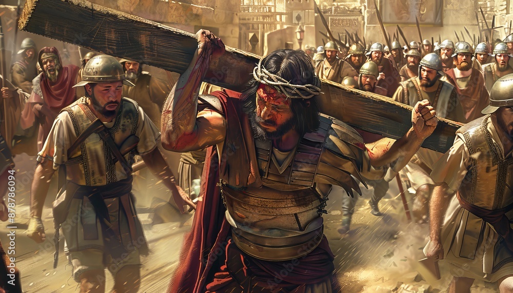 Jesus Carrying the Cross through the Streets of Jerusalem Stock ...