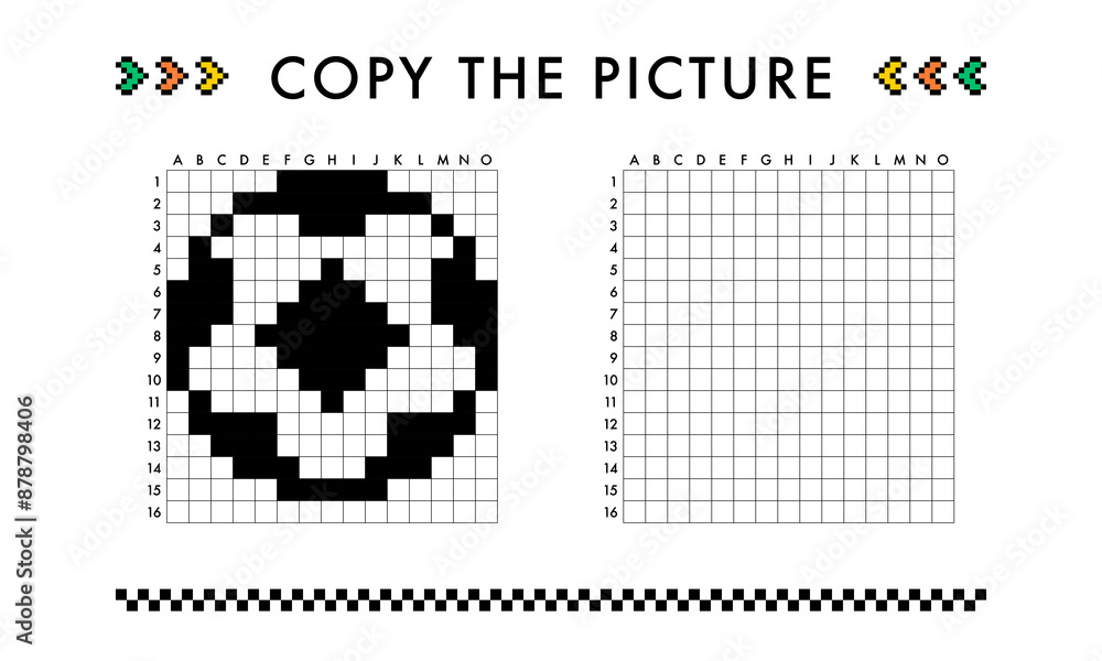 Soccer ball. Copy the picture game. Football. Drawing with squares ...