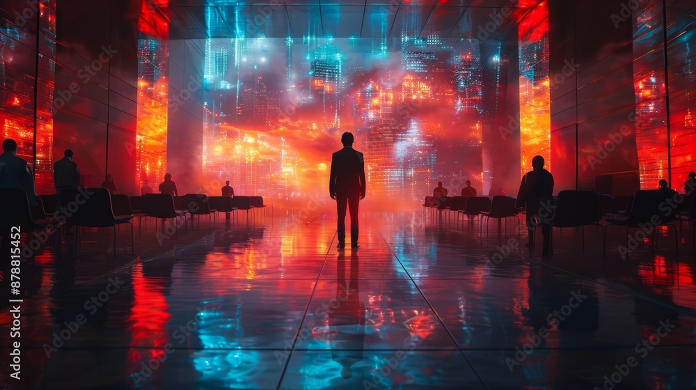 An holographic projection of a leader leading by example, embodying ...