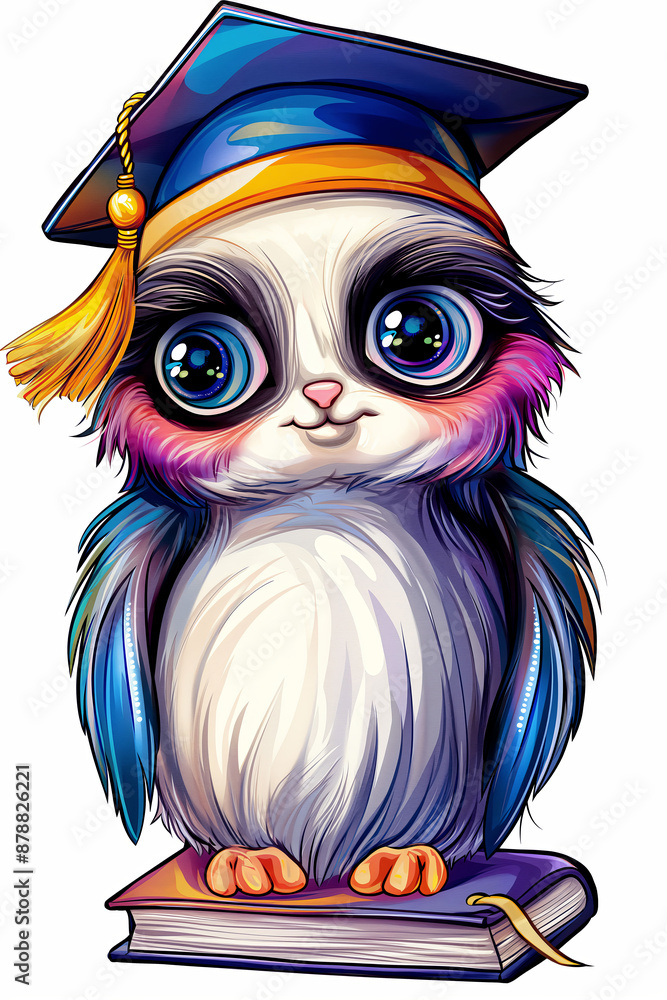 Cute cartoon owl with graduation hat sitting on the book. Back to ...