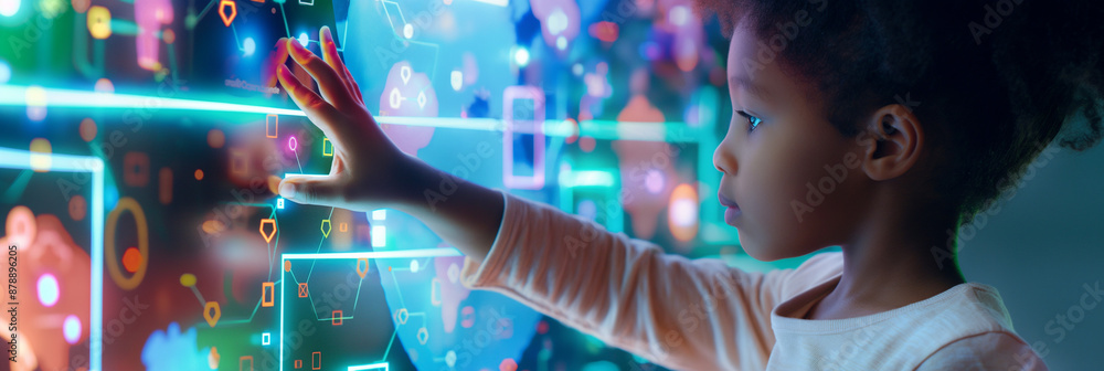 black child using colourful simplistic artificial intelligence on ...