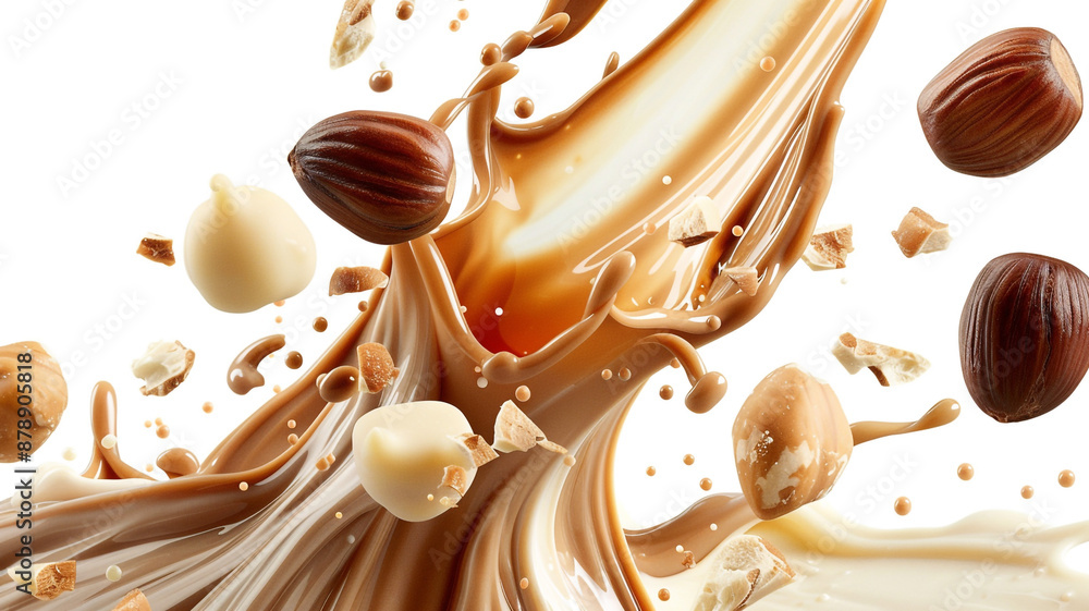 Close up pouring liquid chocolate crown splash in a chocolate pool with ...