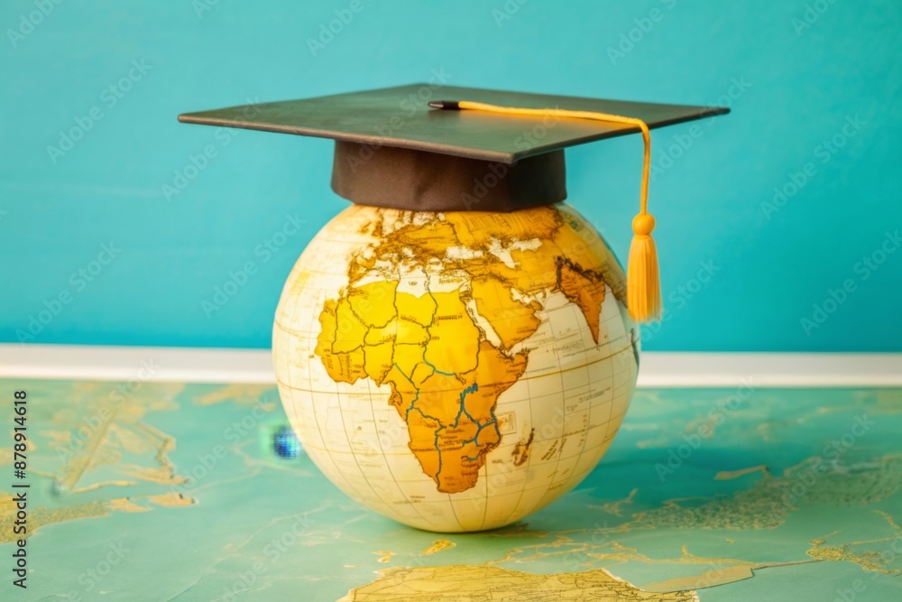 Graduated study abroad international Conceptual, Graduation hat on top ...