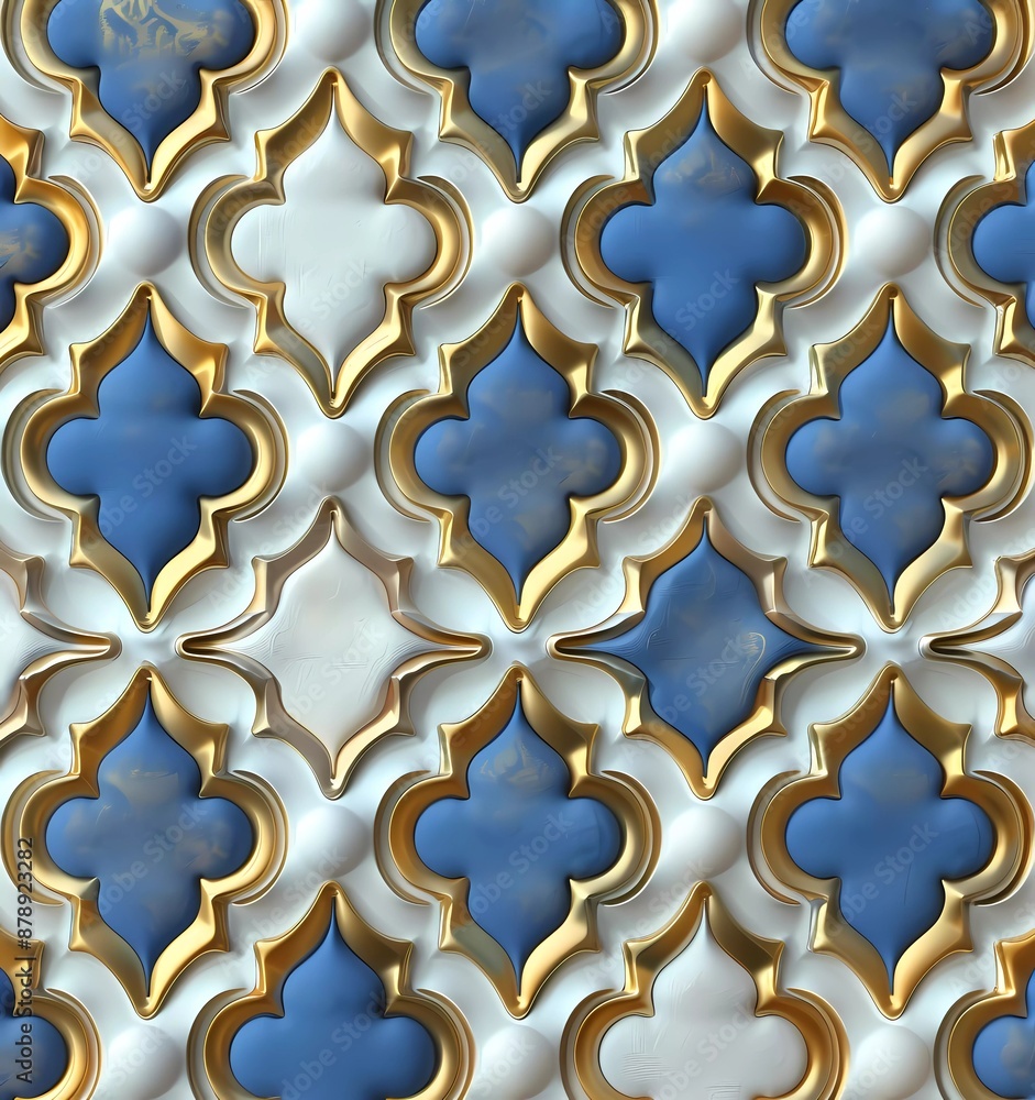 3d render plasticine seamless pattern of arabesque tile with white ...