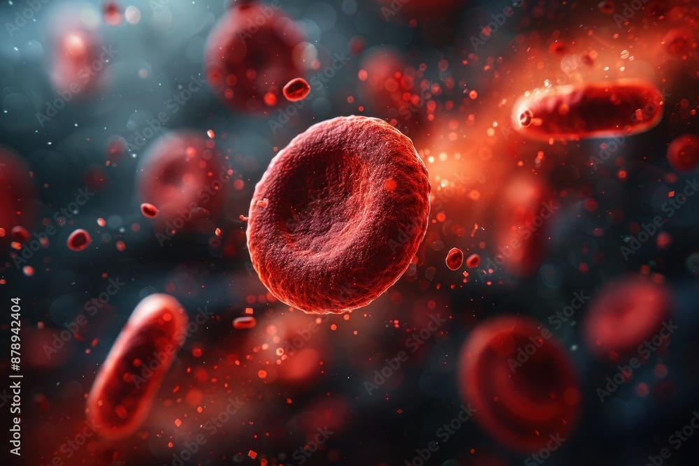 Red Blood Cells and Vascular Anatomy in Abstract Wave on Red Background ...