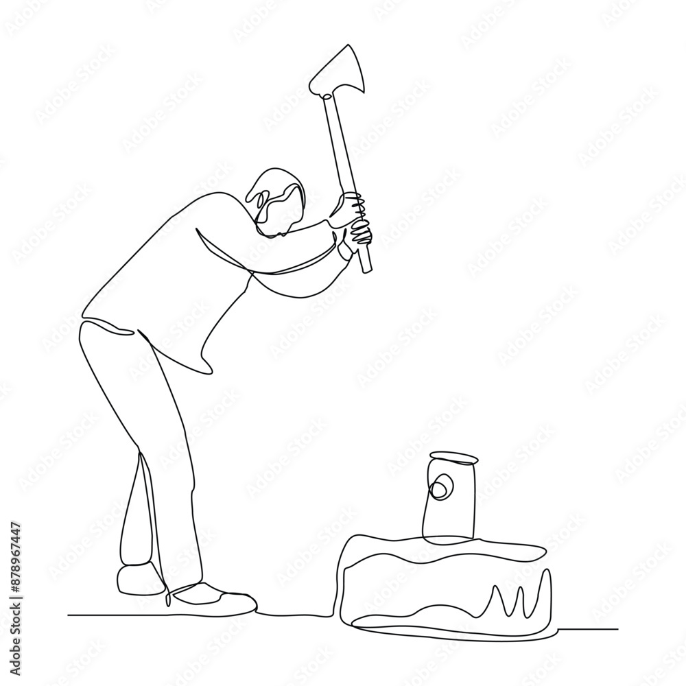 Continuous single one line sketch drawing of lumberjack holding axe to ...