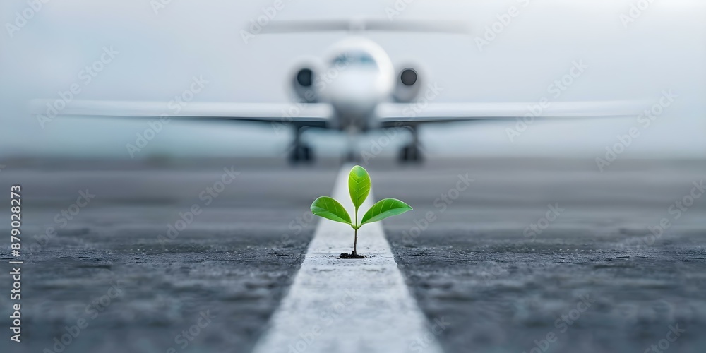 Green plant growing with private jet in background promoting ...