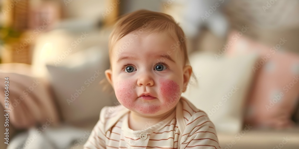Baby with red rash on cheeks at six months due to food allergies during ...