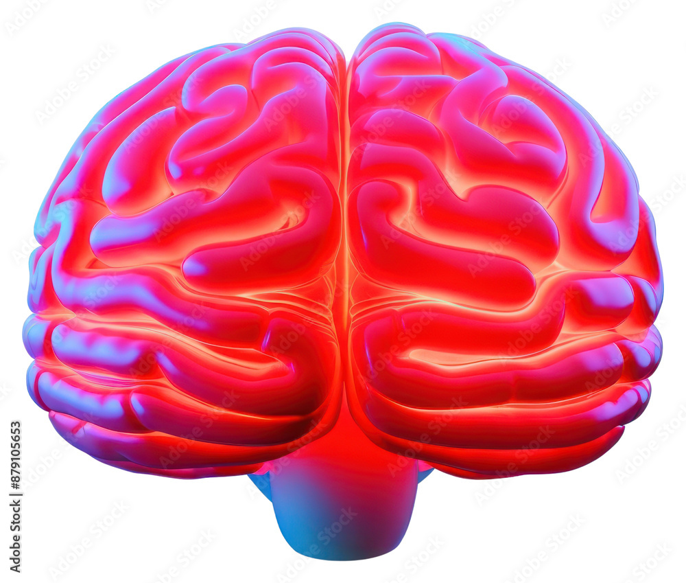 PNG Surrealistic painting of red neon brain white background tomography ...