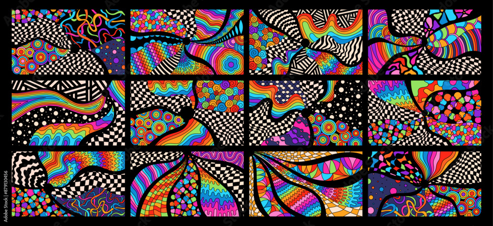 Zentangle psychedelic bright coloring antistress pages with ...