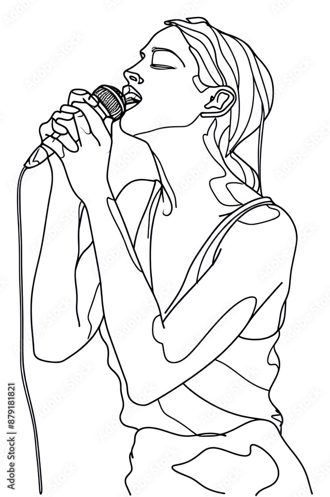 PNG Woman holding microphone and singing drawing sketch art. Stock ...