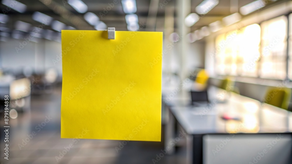 Isolated bright yellow post-it note with scribbled handwritten text on ...