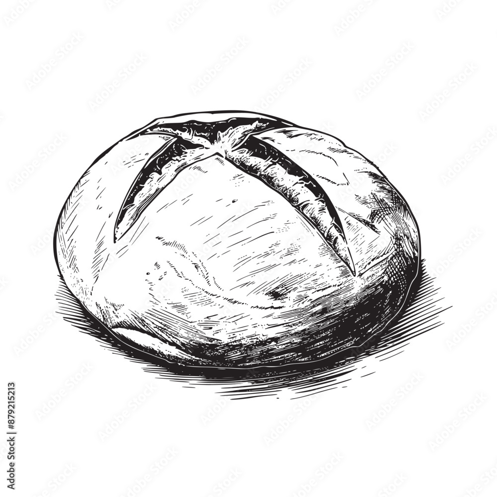 Sourdough bread illustration, hand drawn ink drawing of loaf of ...