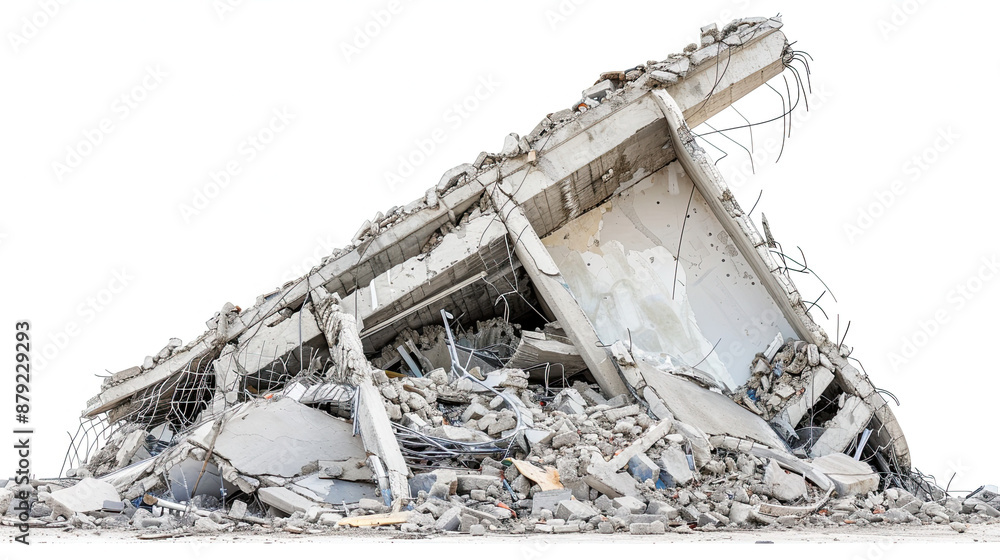 Foto de Stock Destroyed Building in Concrete Debris, Isolated on White ...