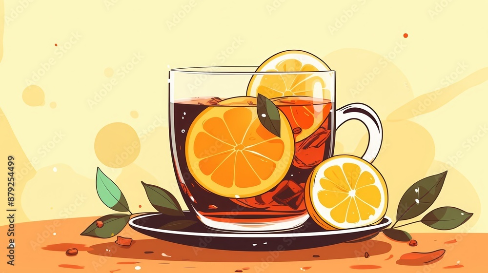 Lemon herbal tea flat design side view soothing theme animation triadic ...