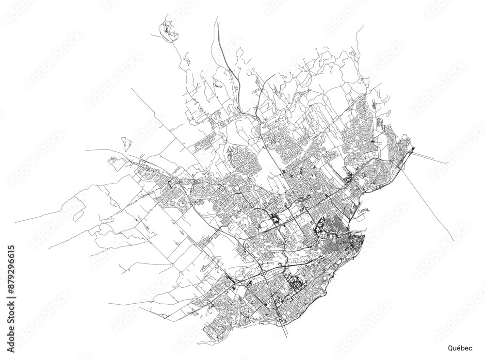 Quebec city map with roads and streets, Canada. Vector outline ...