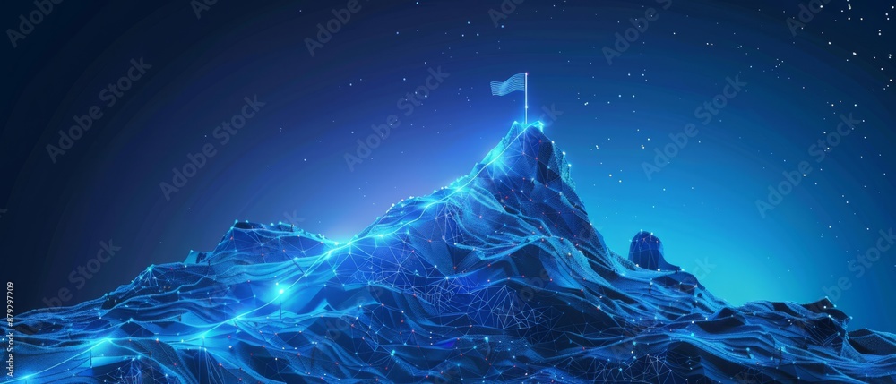 Abstract mountain with a path to the top. Way to goal in digital ...