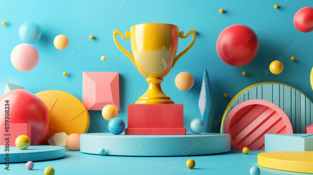 An imaginative 3D illustration of a trophy made of different materials ...