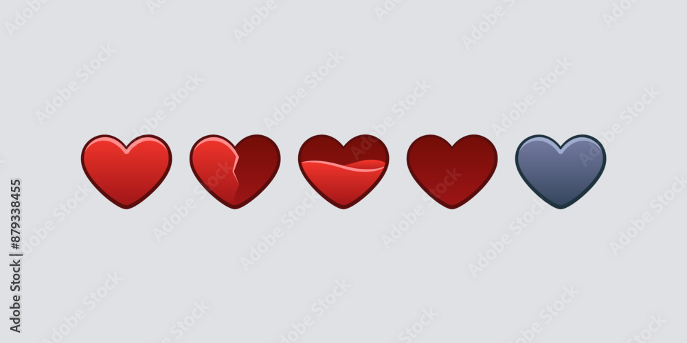 Heart state icons set. Isolated vector illustration of mobile game ...