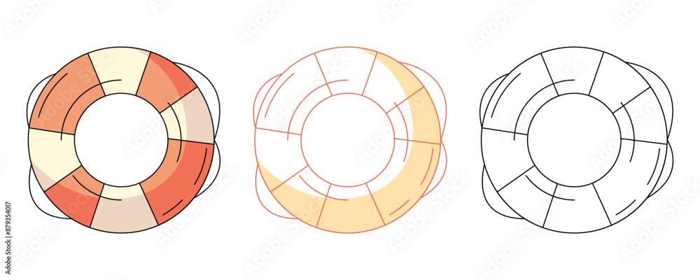 Lifebuoy, colorful and line icons set. Safety on the beach and at sea ...