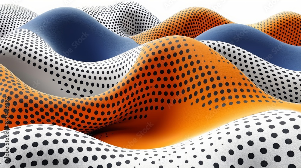 Colorful gradient fluid flow shape background with black dots, abstract ...