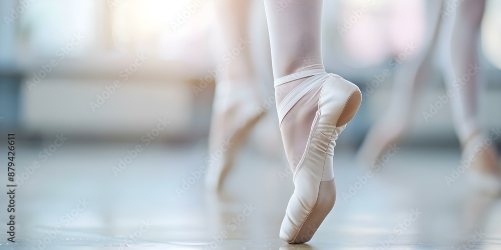 Ballerina's Feet in Pointed Shoes Dancing in Ballroom A Closeup View ...