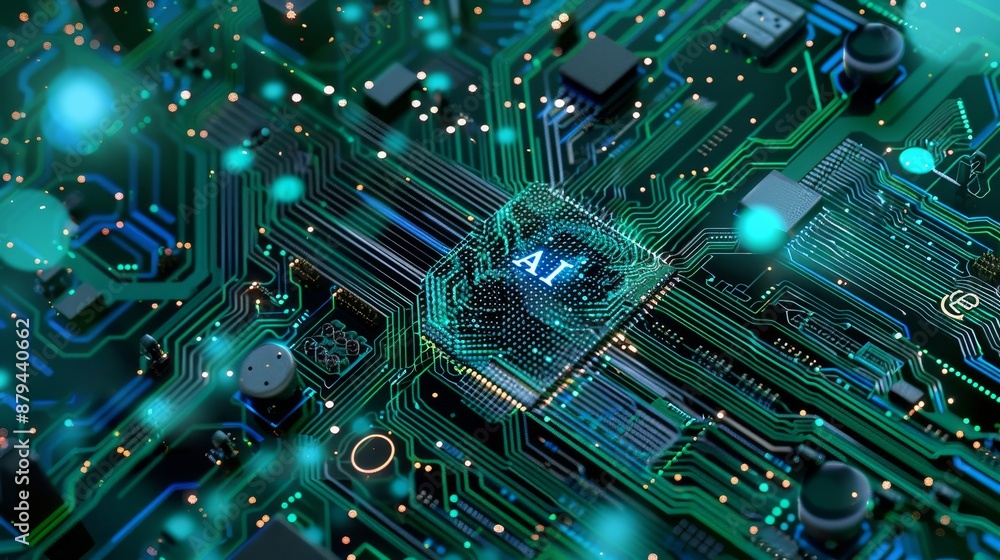 AI technology, represented by "AI" on electronic circuit boards ...