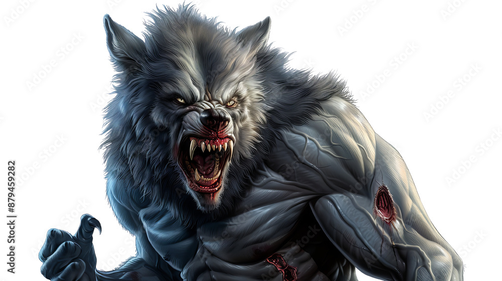 Fierce werewolf in full moonlight with a terrifying expression ...