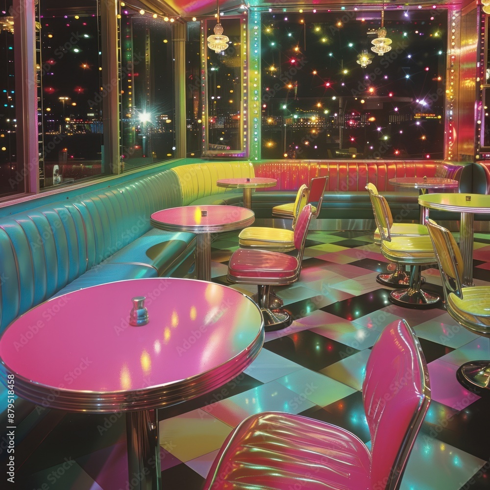 Retro diner from the 1960s, dreamy night with sparkling stars visible ...