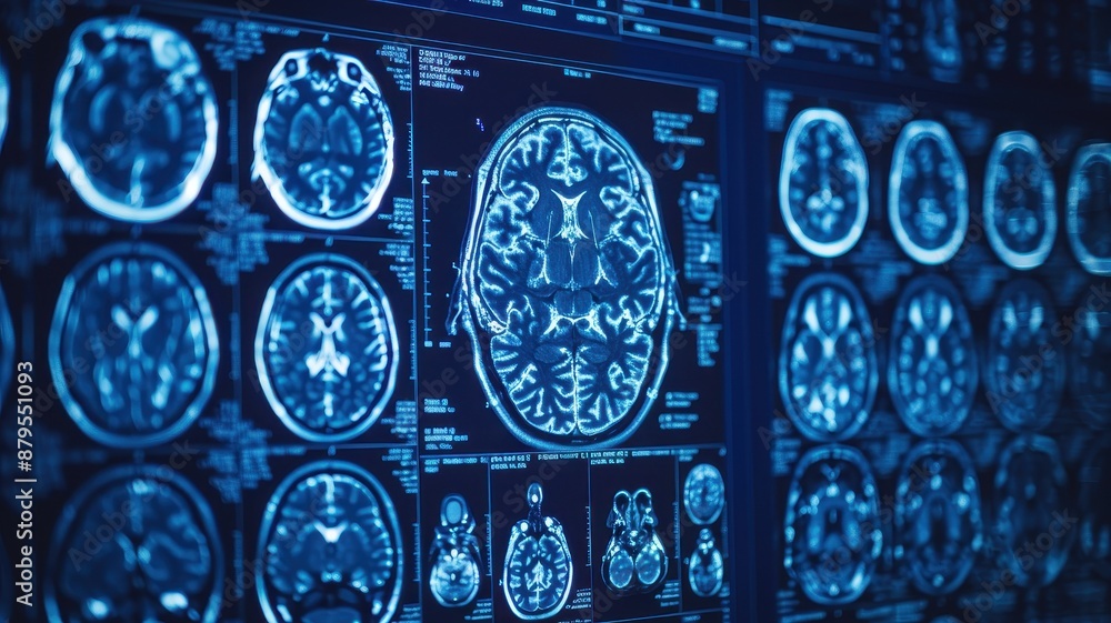 Detailed MRI brain scan images showing various angles and sections ...