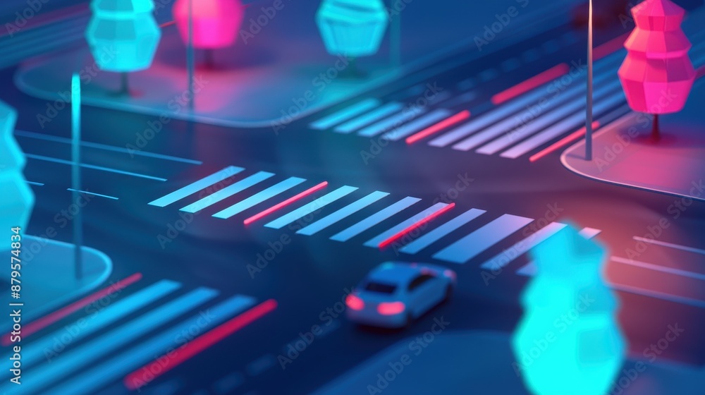 Futuristic traffic intersection managed by AI, using color-changing ...