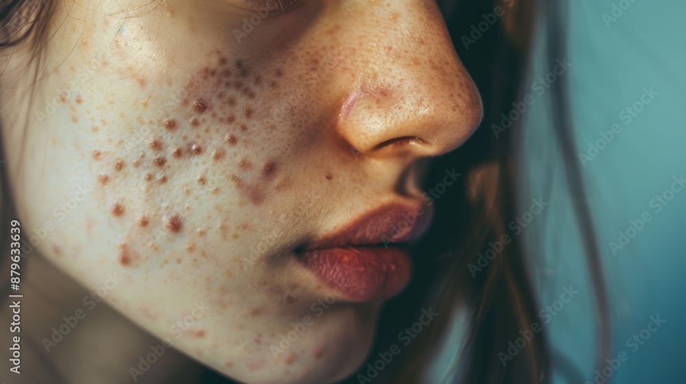 acne on woman face with rash skin, scar, and red skin syndrome allergic ...