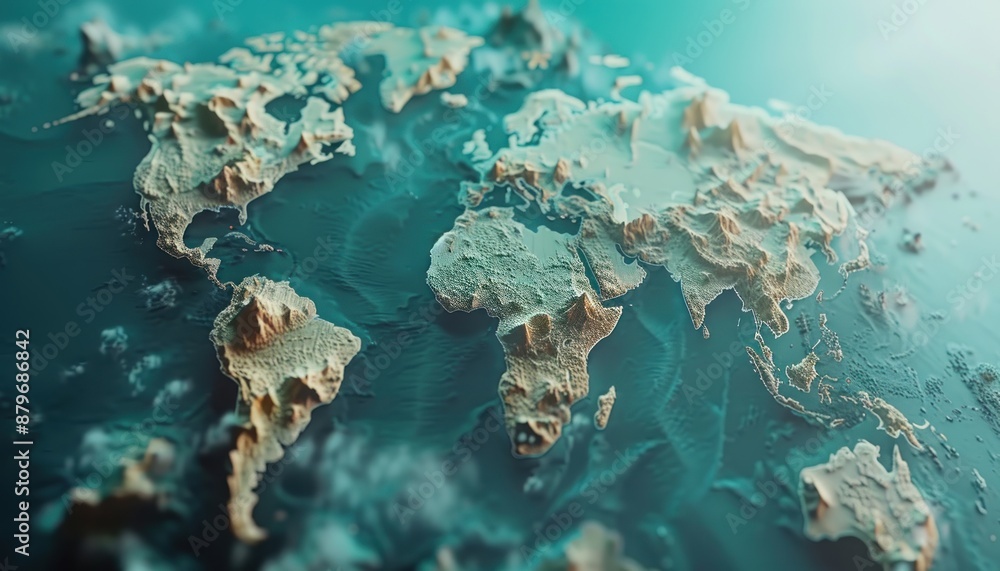 3D surface of earth planet. Map of the planet. World map with ...
