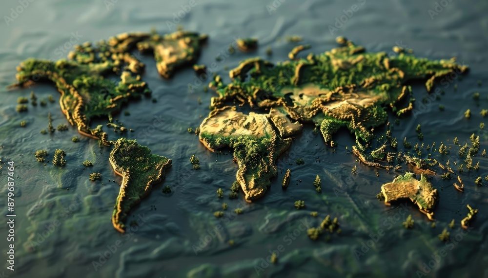 3D surface of earth planet. Map of the planet. World map with ...