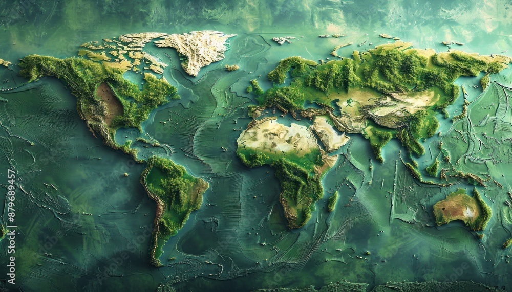 3D surface of earth planet. Map of the planet. World map with ...