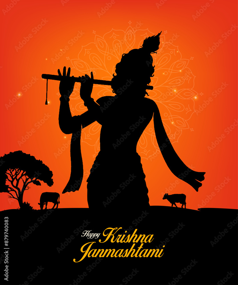 ”Happy Krishna Janmashtami” Hand Lettering Text with Shree Krishna ...